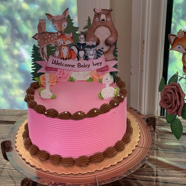 Woodland Girl Cake Topper, Forest Animals Cake Topper, Straw Cake ...