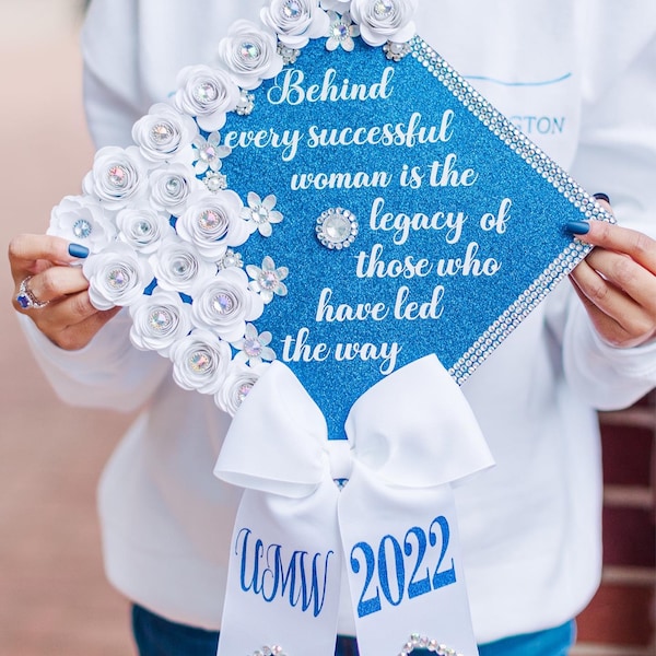 Custom Graduation Cap With BOW & BLING , 3D Paper Flowers, Graduation ...