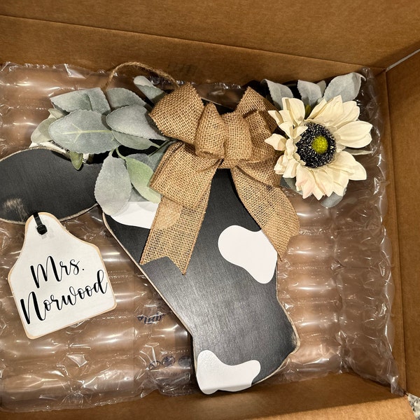 Cow Head Custom Farmhouse Inspired Door Hanger. Personalized Farmhouse ...