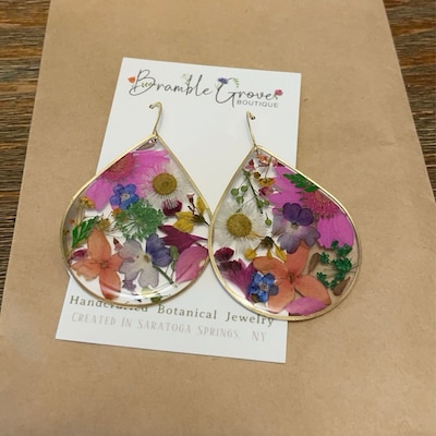 Handmade to Order Unique Blooming Bud Teardrop Real Flower Earrings ...