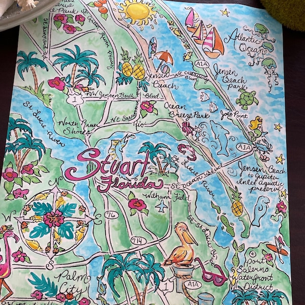 Watercolor Map of Stuart, Florida - Etsy