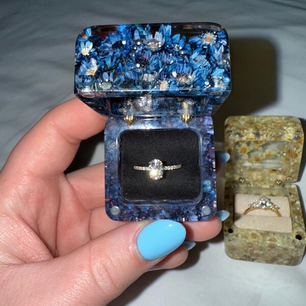 Wood Resin Double Ring Box, Engagement Ring Box, Ring Bearer Box ...