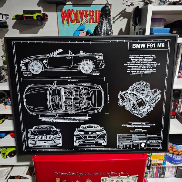 Chevrolet Impala SS 1963 Hardtop Laser Engraved Wall Art, Blueprint ...