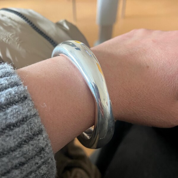 925 Sterling Large Silver Chunky Bangle, Large Silver Sculpted Bangle, Chunky Bracelet - Etsy
