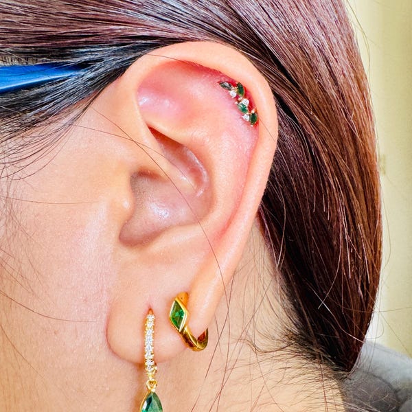 14K Solid Gold Triple Mixed Chain Attachment, 14K Gold Chain Piercing ...