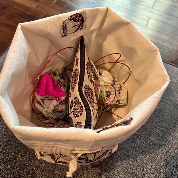 Sock Knitting Bag in Backyard Birds Print, Two at a Time Sock Project ...