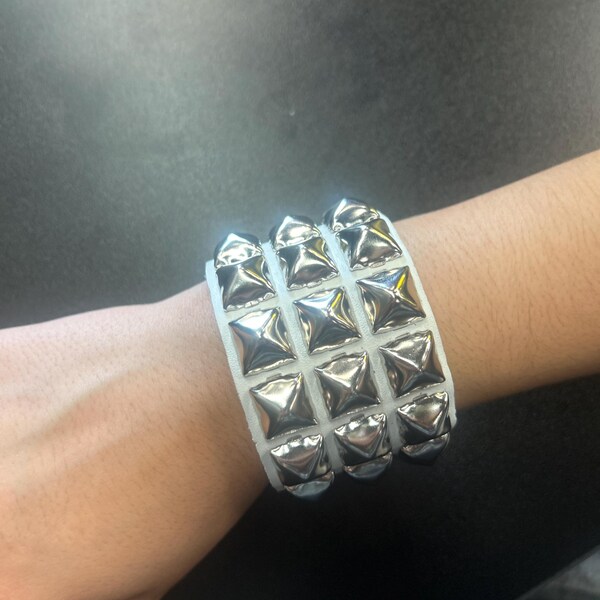 Two Row Pyramid Studded UK Punk Rock Genuine Leather Belt Snap off ...