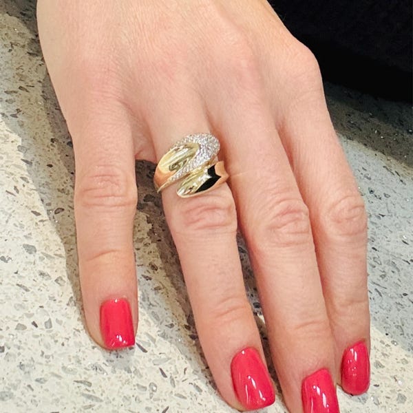 Solid Gold Moonlight Big Hug Bypass Ring, Fine Handmade Gold Jewelry ...