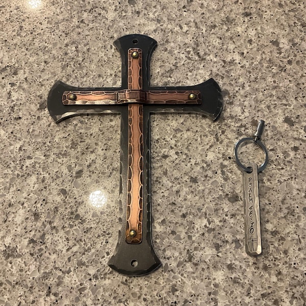 LARGE CHRISTIAN CROSS Wall Fixture Made of Iron & Copper, Gift Idea for ...