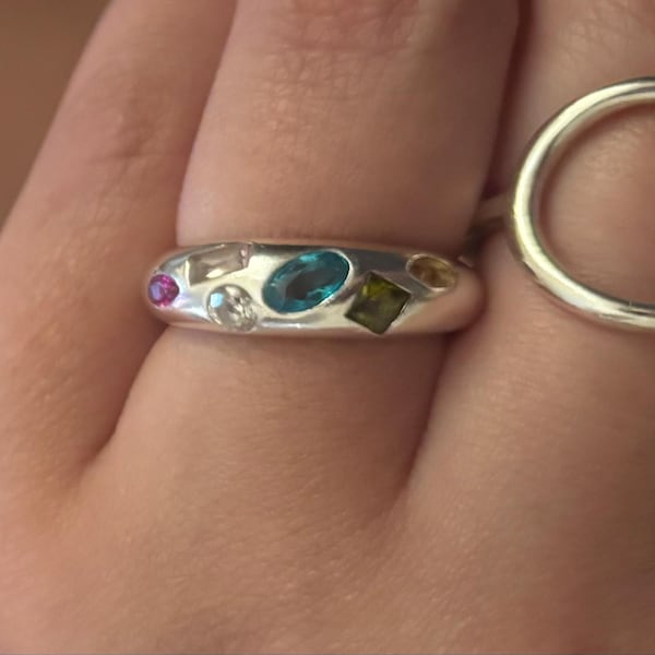 Mixed Birthstone Dome Ring by Caitlyn Minimalist • Chunky Art Deco ...