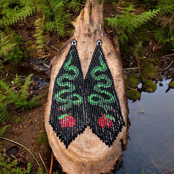 Beaded Snake Pattern Fringe Long Earrings - Step-by-step Digital ...