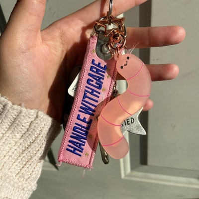 Cute Worm Keychain 3 in Single-sided Kawaii Charm Frosted Pink Acrylic ...