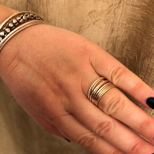 Set of 8 Tri Color Stacking Rings - Sterling Silver, 14K Rose Gold ...