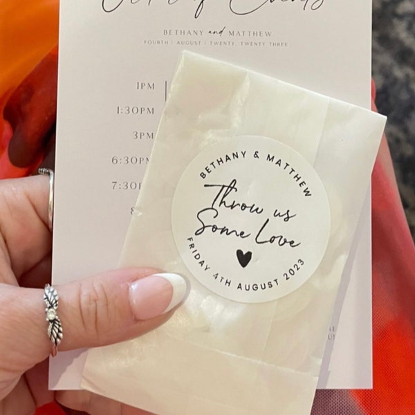 Wedding Confetti Bag Personalised Stickers, Throw Us Some Love Confetti ...