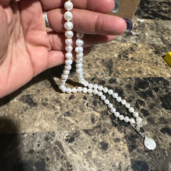 Silver Coin Pearl Toggle Y Necklace Rolo Chain 3.5mm Solid 925 Silver ...