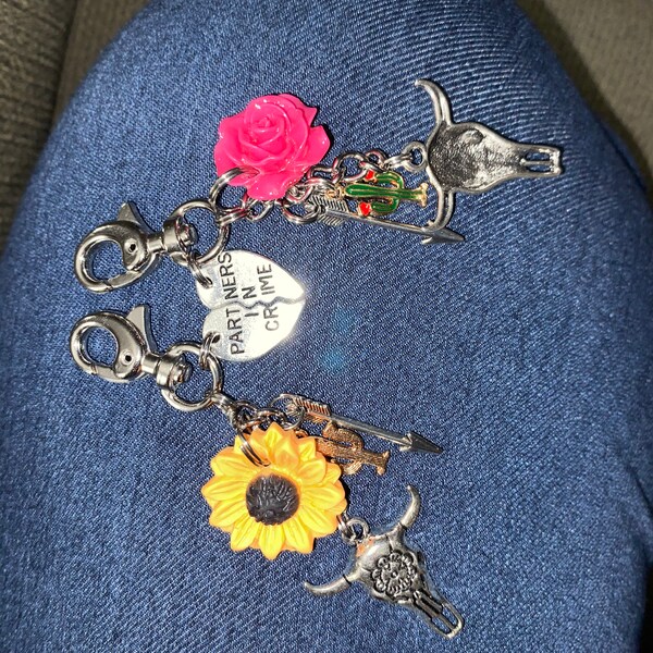 Boho Bull Skull Best Friend Keychain SET || Southwestern, Boho Keychain ...