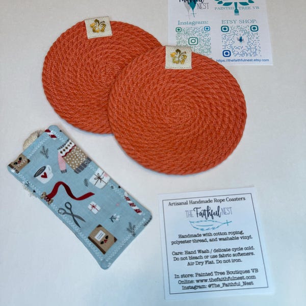 Light Pink Rope Coasters With Gold Heart Tag, Candle Mat, Extra Large ...