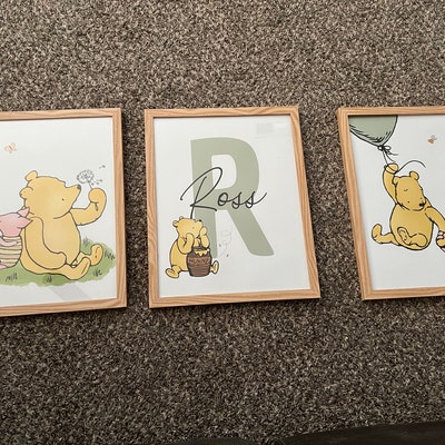 Set of 3 Classic Winnie the Pooh Personalised Name Print, Winnie the ...