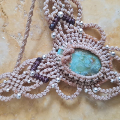 Handmade Macrame Headpiece Brass Lotus Macrame Necklace Festival ...