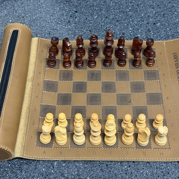 Roll-up Leather Chess Set, Magnetic Chess Board, Engraving Option ...