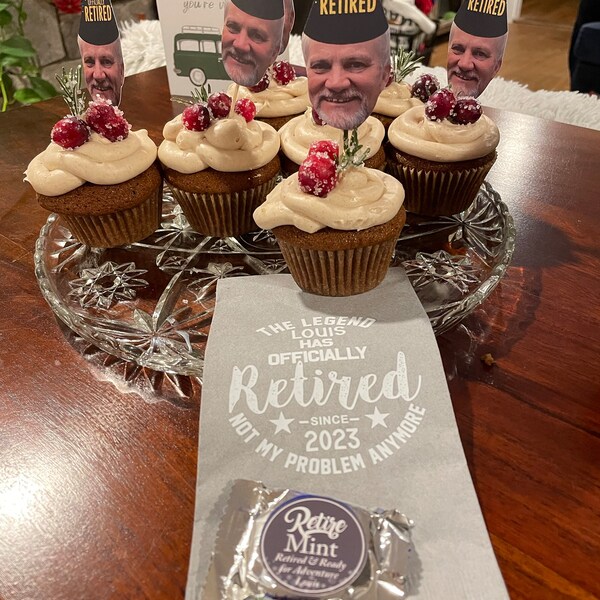 Personalized Face Cupcake Toppers, Retirement Photo Cupcake Toppers ...