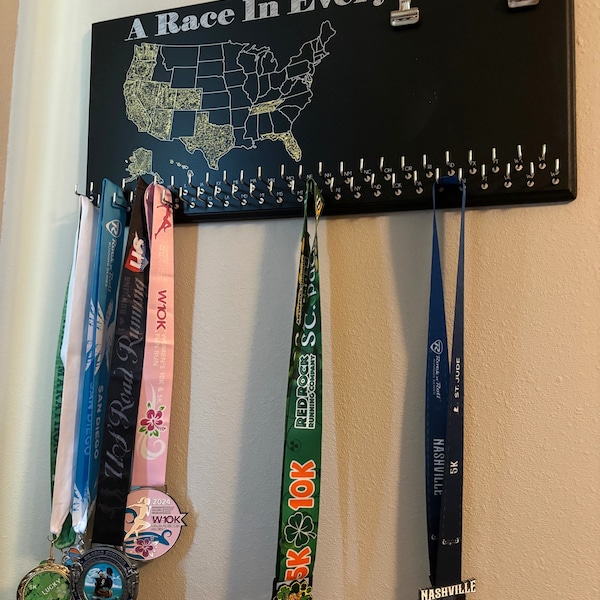 A Race in Every STATE With Chalkboard RUNNING MEDAL Holder and Race Bib ...