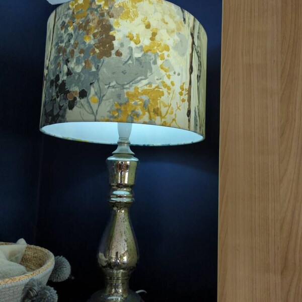 Yellow & Silver Birch Tree Lamp Shade Handmade UK Table or Ceiling Drum ...