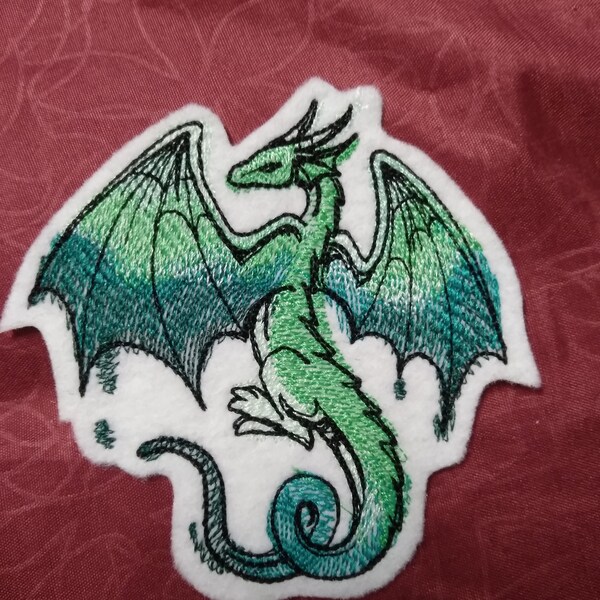 Green Dragon Patch Flying Dragon Patch Embroidery Dragon Teal Green ...