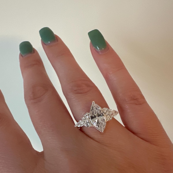 Vintage Marquise Cut Moissanite Engagement Ring, Women's Diamond ...