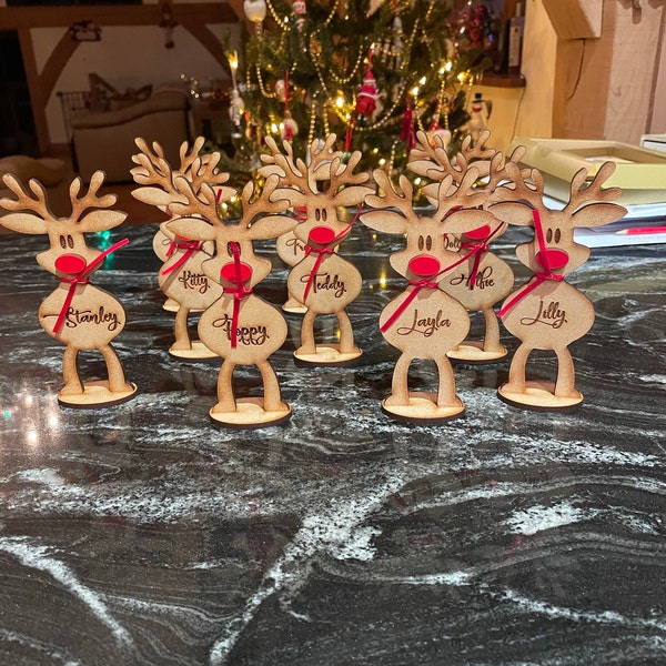 Personalised Freestanding Reindeer, Family Christmas Decoration, Place ...