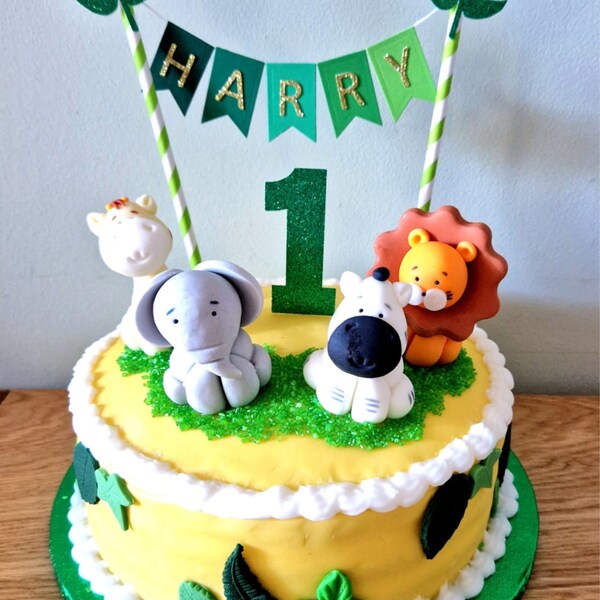 Custom Jungle Cake Topper, Personalised Jungle Cake Bunting ...