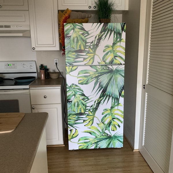 Refrigerator Wrap Side by Side, Tropical Fridge Wrap Coastal Vinyl ...