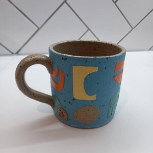 Stoneware Hand Painted/handmade Ceramic Mug, Tactile Embossed Playful ...