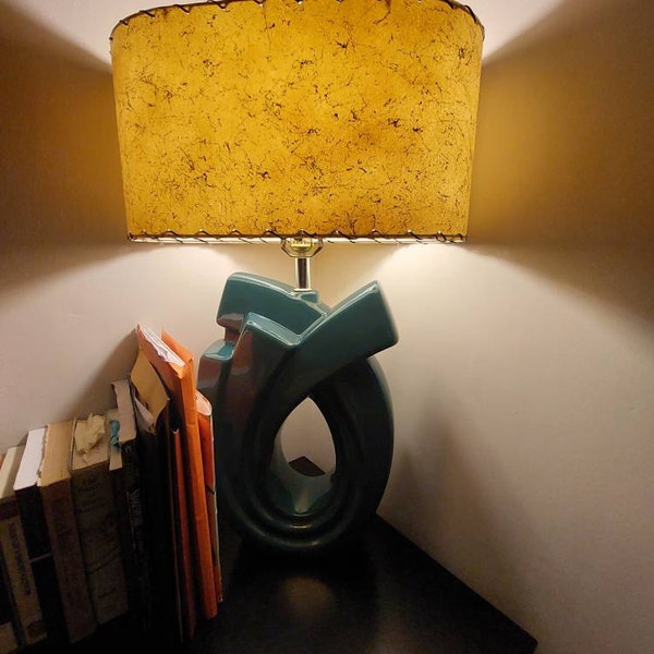 Mid Century Style Fiberglass Lamp Shade Retro Modern Oval Ivory W/black ...