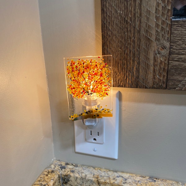 Autumn Tree Fused Glass Night Light: Nature Inspired Accent Light - Etsy