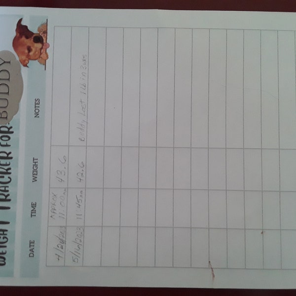Puppy Weight Tracking Chart - Etsy