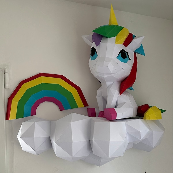 Papercraft 3D Unicorn on Clouds & Rainbow PDF,SVG Template for DIY ...