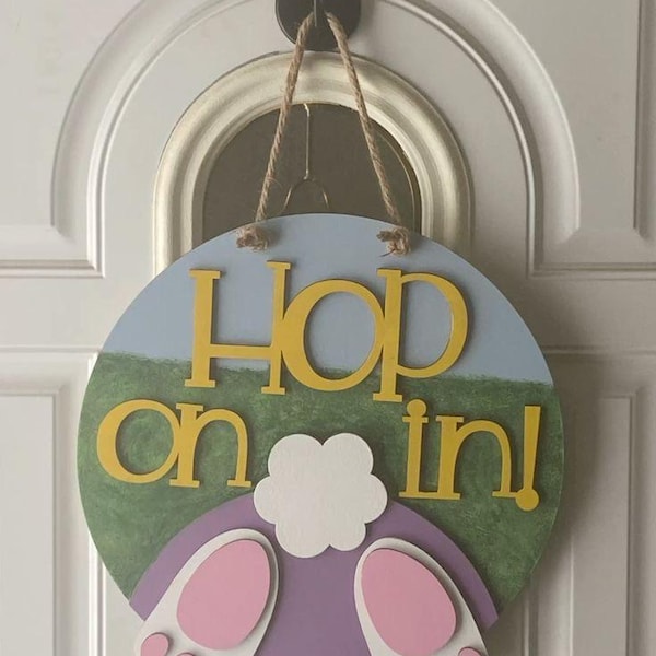 Hop on in Easter Spring Welcome Wood Blank DIY Round Door Hanger Sign ...