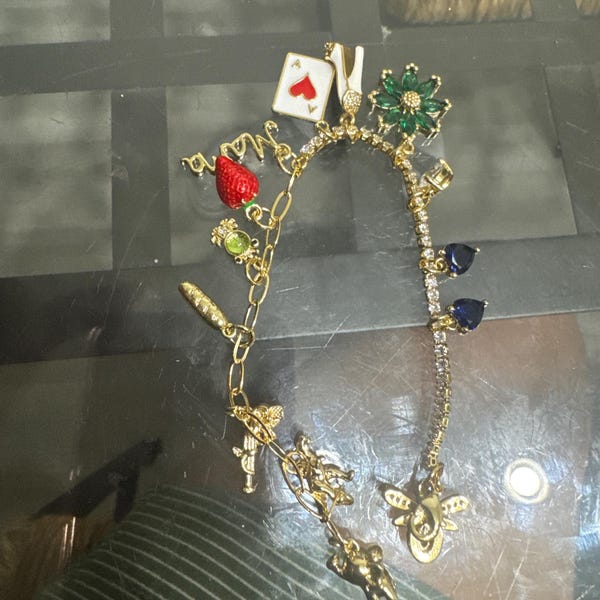 Dainty Gold Martini Charm With Cz Cubic Gold Drink Glass Olive Micro ...