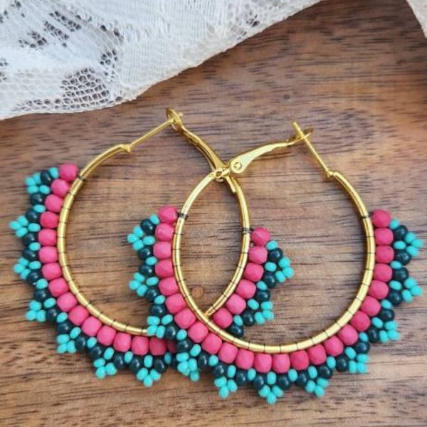 Beaded Stick Earrings in Gold Terra Cotta, Salmon, Peach, Rose Gold ...