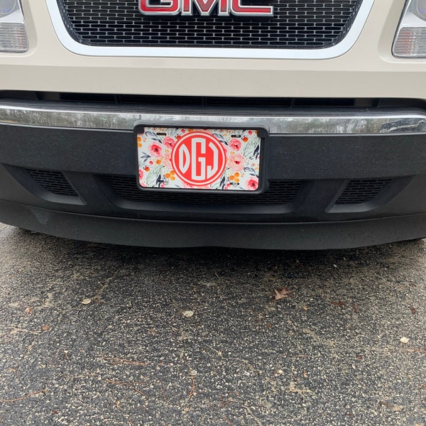 Pink Flower Monogram License Plate - Personalized Car Tag - Monogram ...
