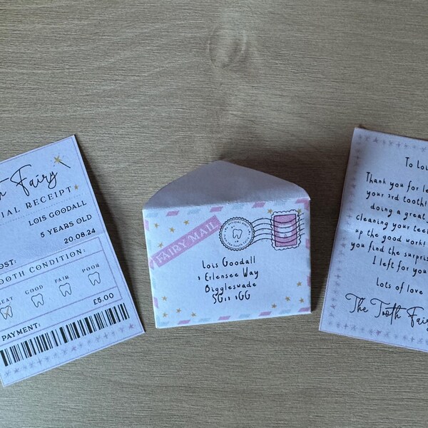 Printable Mini Tooth Fairy Set Pink With Envelope, Receipt and Fairy ...