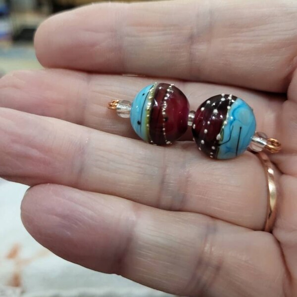 10 Triton Ivory Spiral Belles Handmade Lampwork Beads Metallic Blue ...