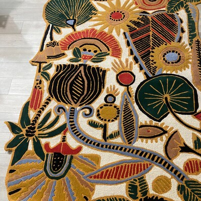 Chinoiserie Parrot Green & Dark Blue, Hand-tufted 100% Wool Handmade ...