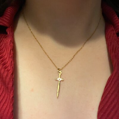 Tiny Sword Necklace, Bookish Jewelry, Dagger Necklace, Gold Sword ...