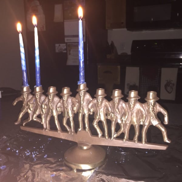 Dancing Rabbi Menorah Item #823, 9 Candle, in Solid Bronze - Etsy