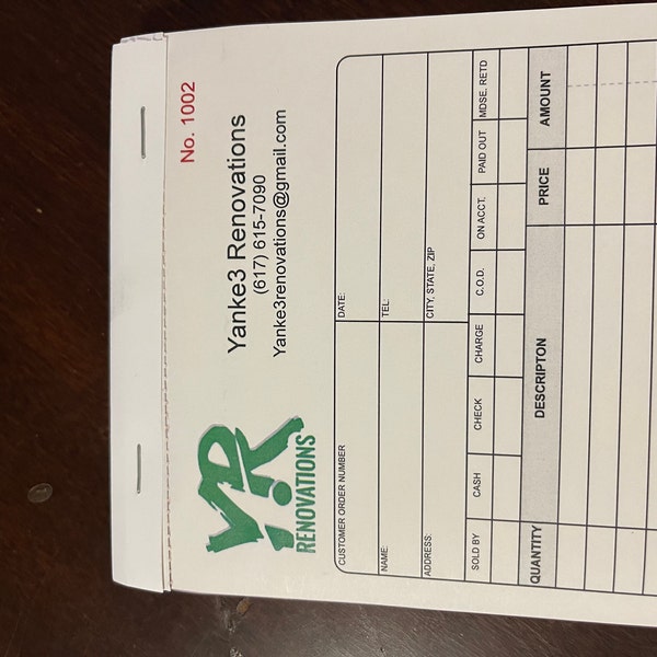 3 Part Ncr Custom Sales Receipt Book Full Color 5.5 X 8.5 (50 Sets) No ...