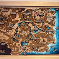 Zelda wood map, gift for him, zelda map, hyrule, custom, Breath of the ...