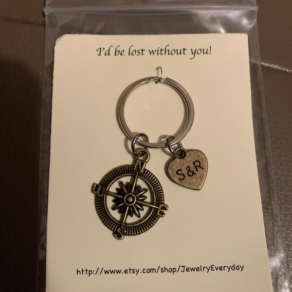 Bronze Compass Keychain, Couples 8th Year Anniversary Gift, Couples ...