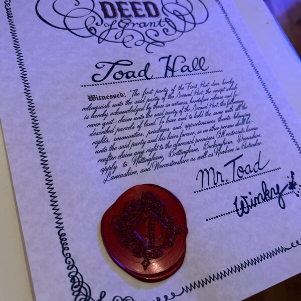 Toad Hall Deed Certificate - Mr. Toad's Wild Ride - PERSONALIZABLE - Etsy